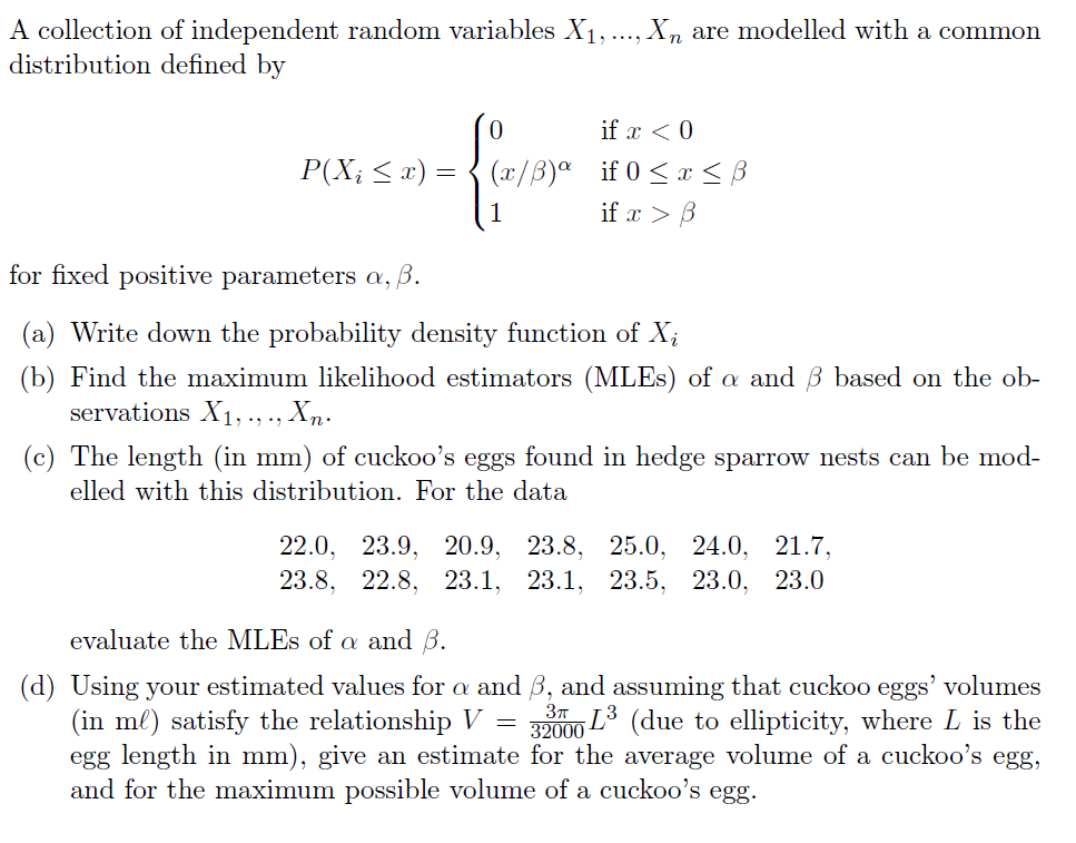 Solved A Collection Of Independent Random Variables X 1
