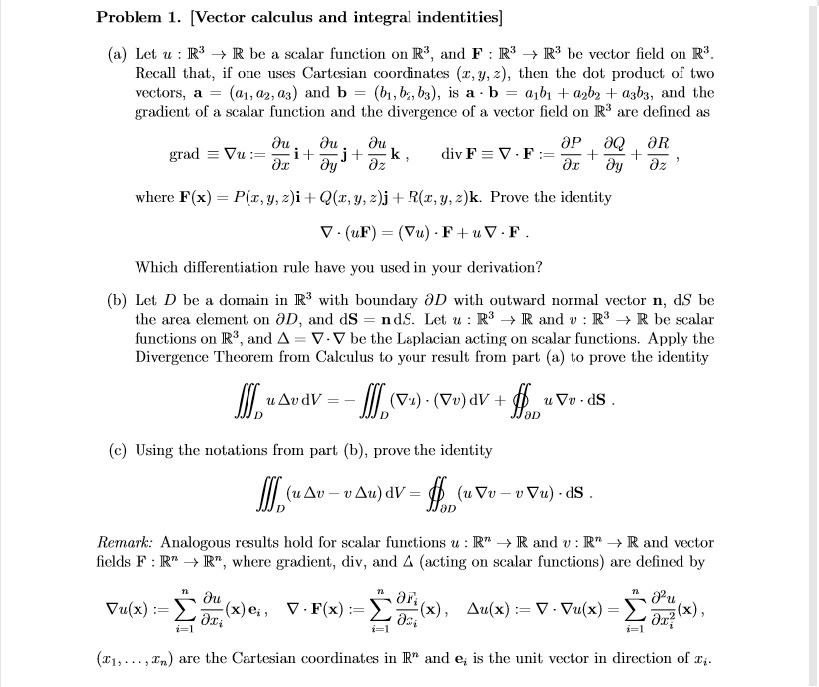 Solved Problem 1. [Vector calculus and integral indentities] | Chegg.com