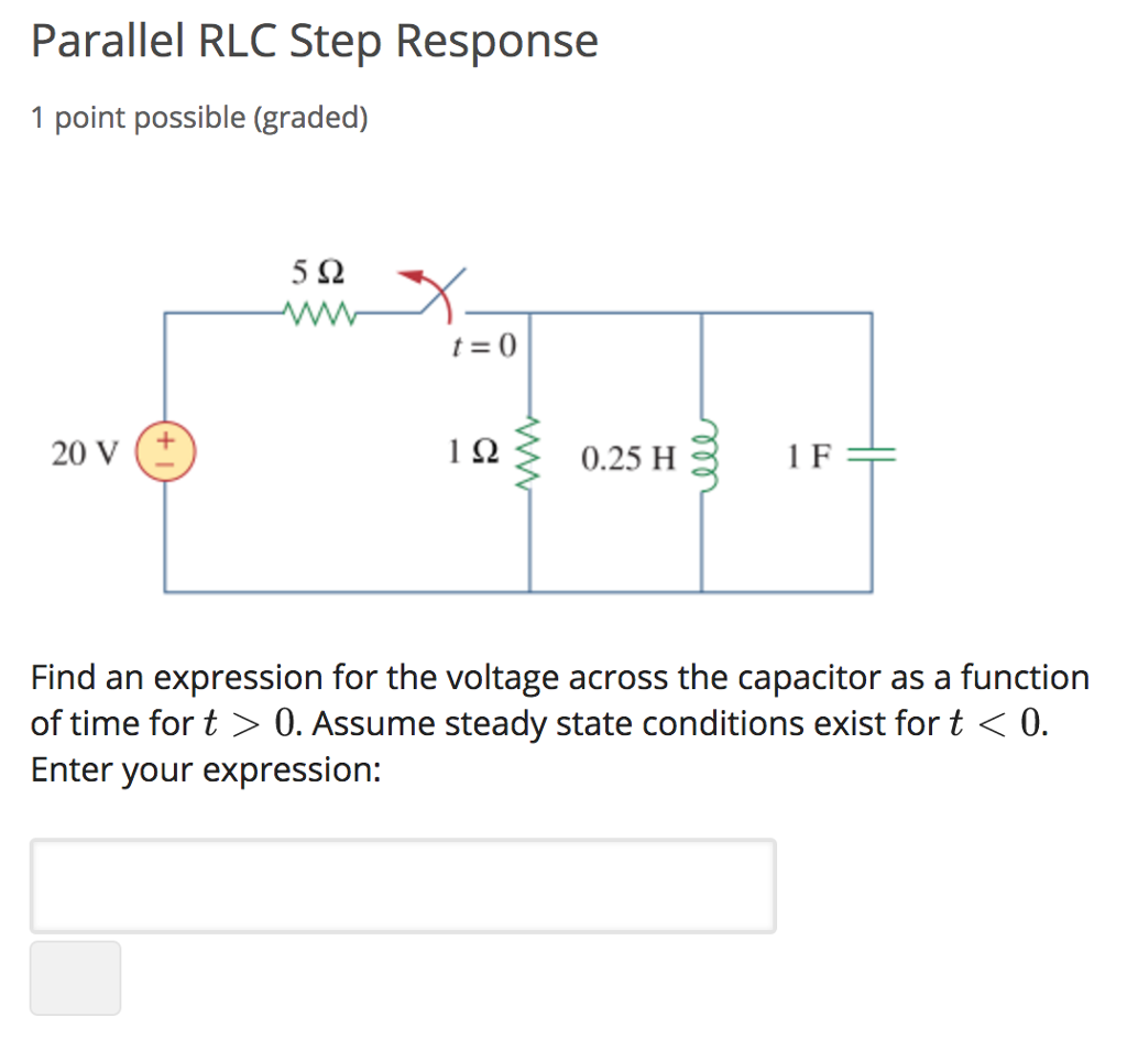 Solved Parallel RLC Step Response 1 point possible (graded) | Chegg.com