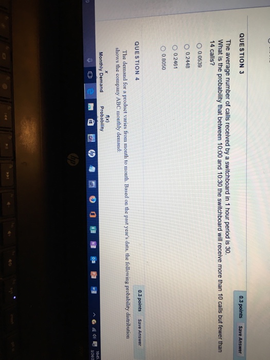 Solved The average number of calls received by a switchboard | Chegg.com