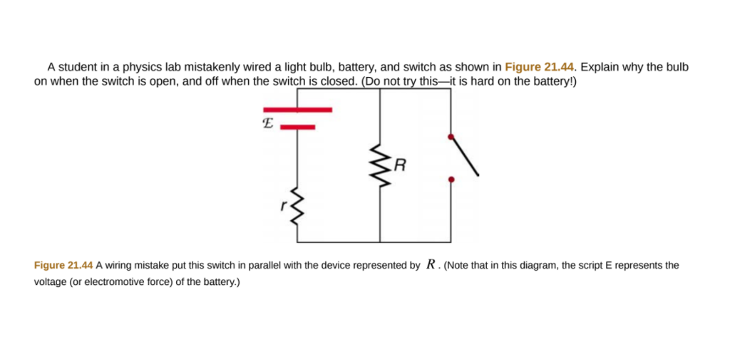 Solved A student in a physics lab mistakenly wired a light | Chegg.com