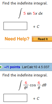 Solved Find the indefinite integral. Integrate 5 sin 5x dx + | Chegg.com