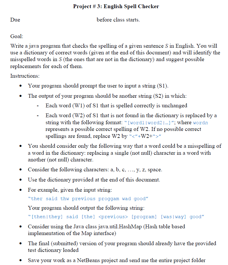 Solved Project # 3: English Spell Checker Due before class | Chegg.com