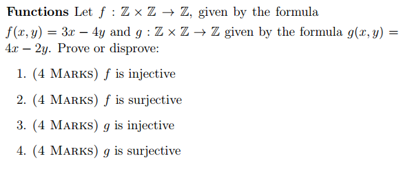 Solved Functions L et f: Z times Z rightarrow Z, given by | Chegg.com
