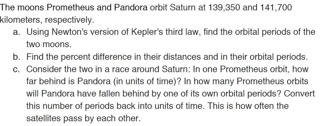 Solved The moons Prometheus and Pandora orbit Saturn at | Chegg.com
