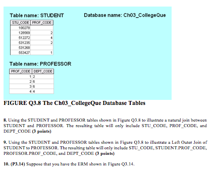 Solved Table name: STUDENT Database name: Ch03_CollegeQue | Chegg.com