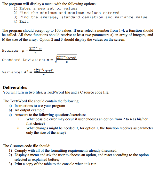 Solved The program should be in the language C - The | Chegg.com