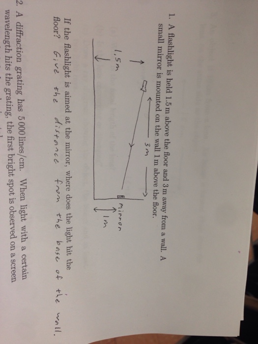 Solved A flashlight is held 1.5m above the floor and 3m away | Chegg.com