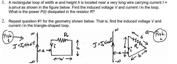 Solved A rectangular loop of width w and height h is located | Chegg.com