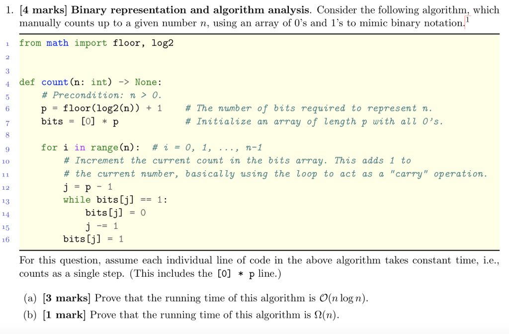 Solved 1. [4 marks] Binary representation and algorithm | Chegg.com