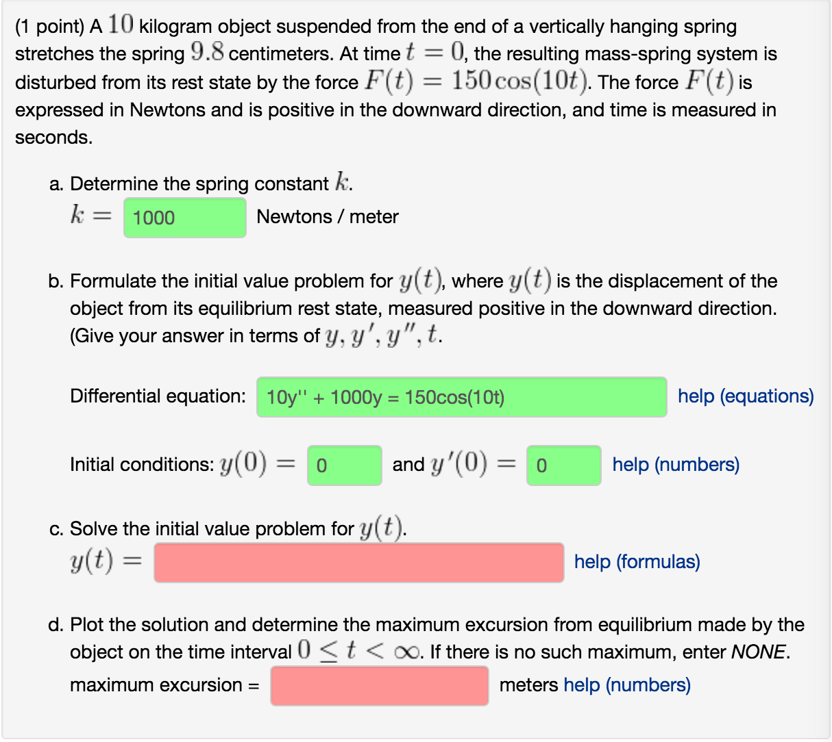 Solved A 10 kilogram object suspended from the end of a | Chegg.com