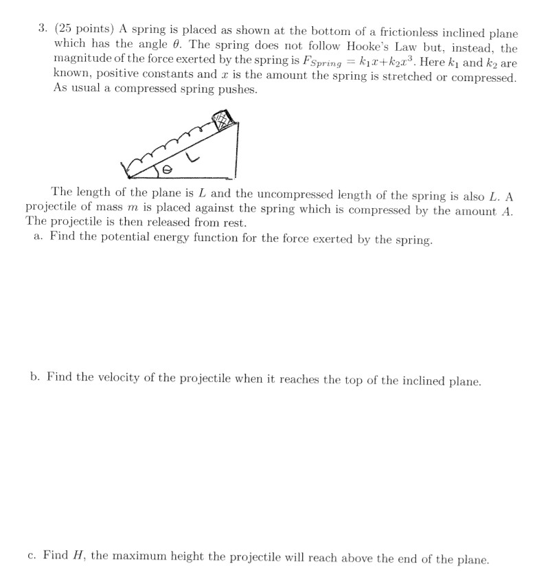 Solved 3. (25 points) A spring is placed as shown at the | Chegg.com