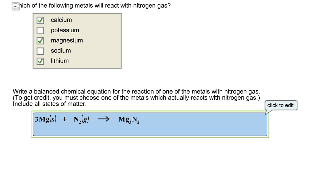 Solved ich of the following metals will react with nitrogen | Chegg.com