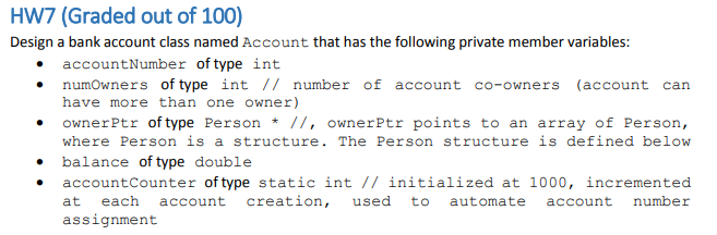 HW7 (Graded out of 100) Design a bank account class | Chegg.com