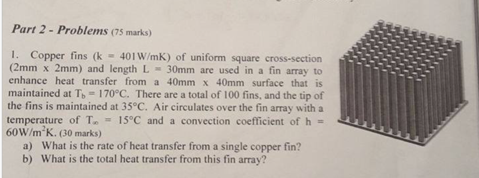 Copper fins (k = 401W/mK) of uniform square | Chegg.com