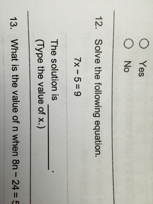 Solved Solve the following equation. 7x - 5 = 9 The | Chegg.com