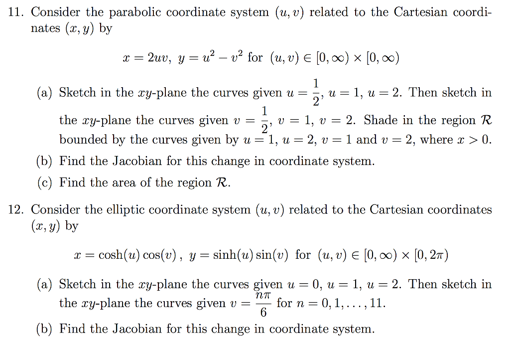 Solved Consider the parabolic coordinate system (u, v) | Chegg.com