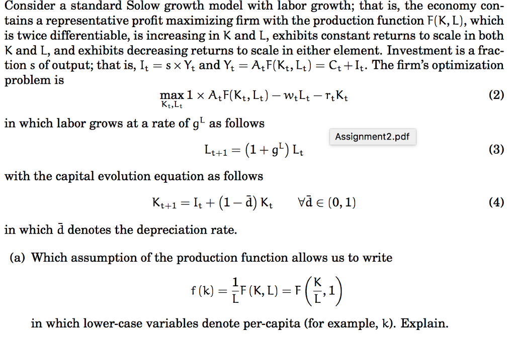 Solved Consider a standard Solow growth model with labor | Chegg.com