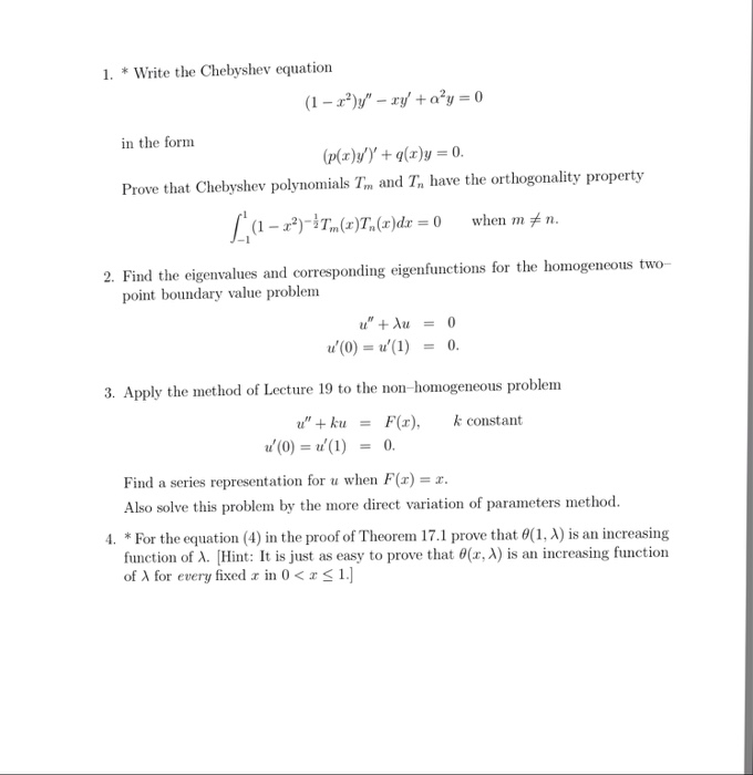 Solved Write the Chebyshev equation (1 - x^2)y" - xy' + a^2y | Chegg.com