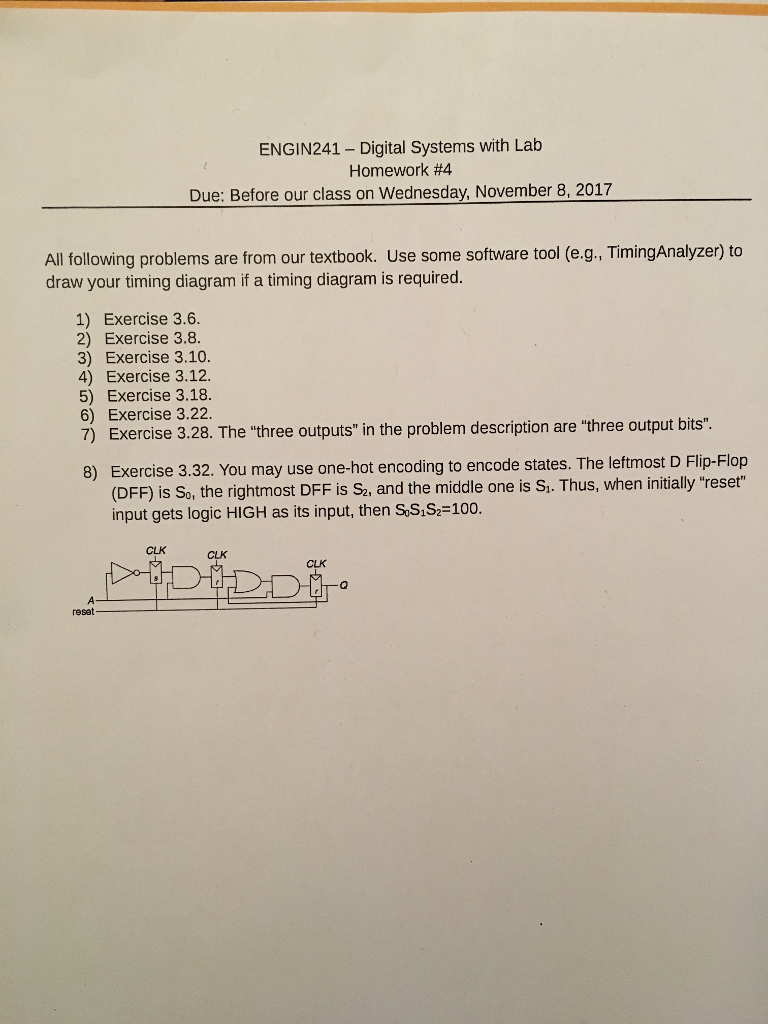 ENGIN241- Digital Systems with Lab Homework #4 Due: | Chegg.com