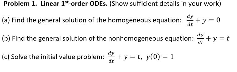 Solved Problem 1 Linear 1st Order Odes Show Sufficient