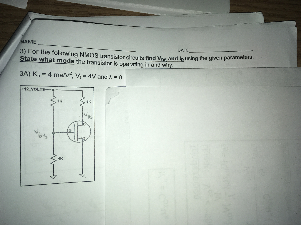 Solved NAME 3) For the following NMOs transistor circuits | Chegg.com