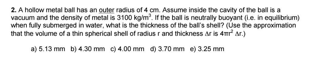 Solved A hollow metal ball has an outer radius of 4 cm. | Chegg.com