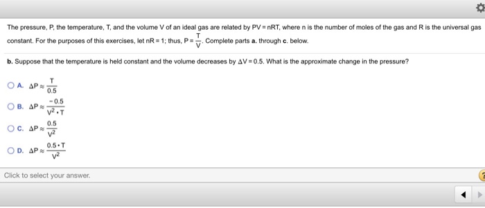 Solved The pressure, P, the temperature, T, and the volume V | Chegg.com