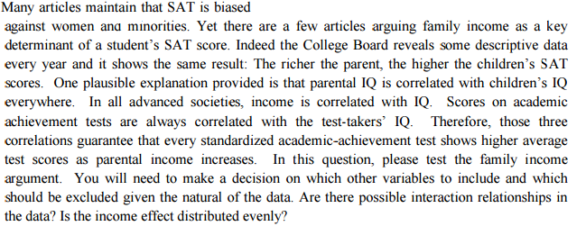Solved SAT = dependent variable. Indepedent variables: AP | Chegg.com
