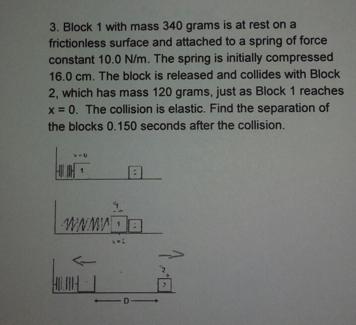 Solved 3. Block 1 with mass 340 grams is at rest on a | Chegg.com