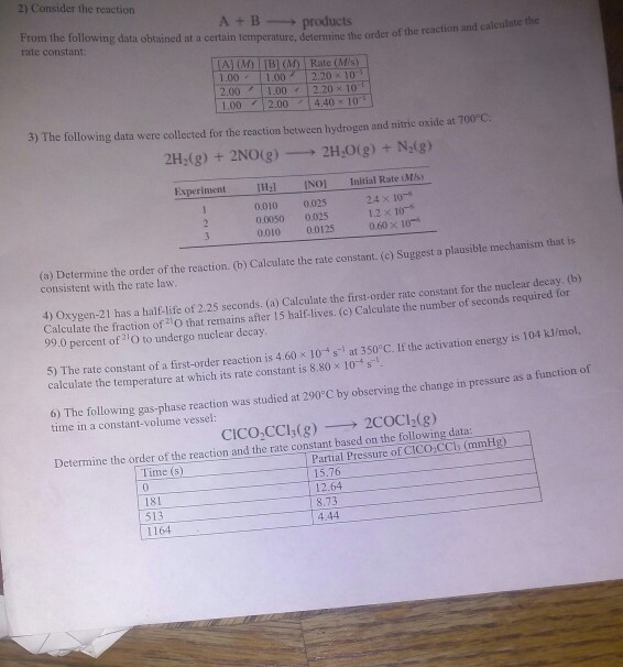Solved on + B From the following data obtained at a certain | Chegg.com