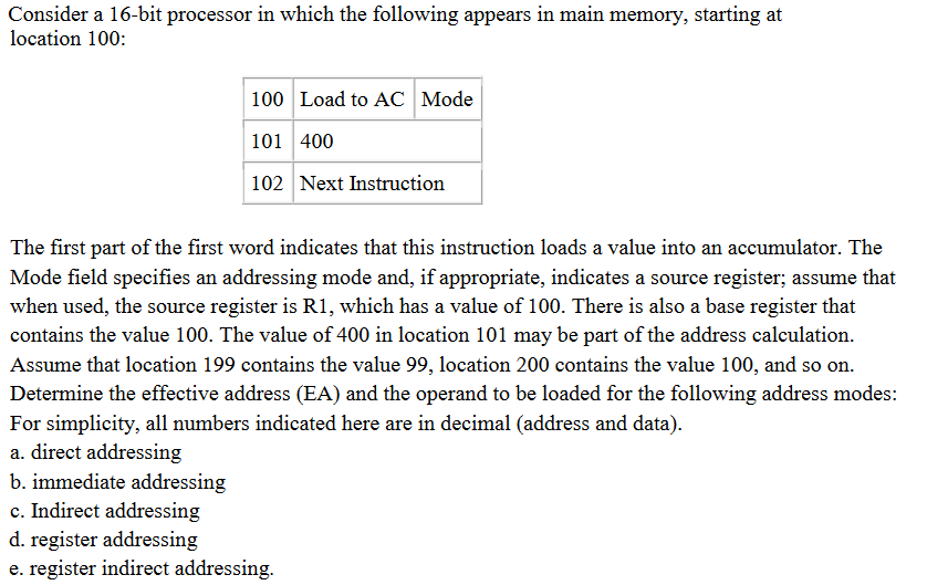 Consider a 16-bit processor in which the following | Chegg.com
