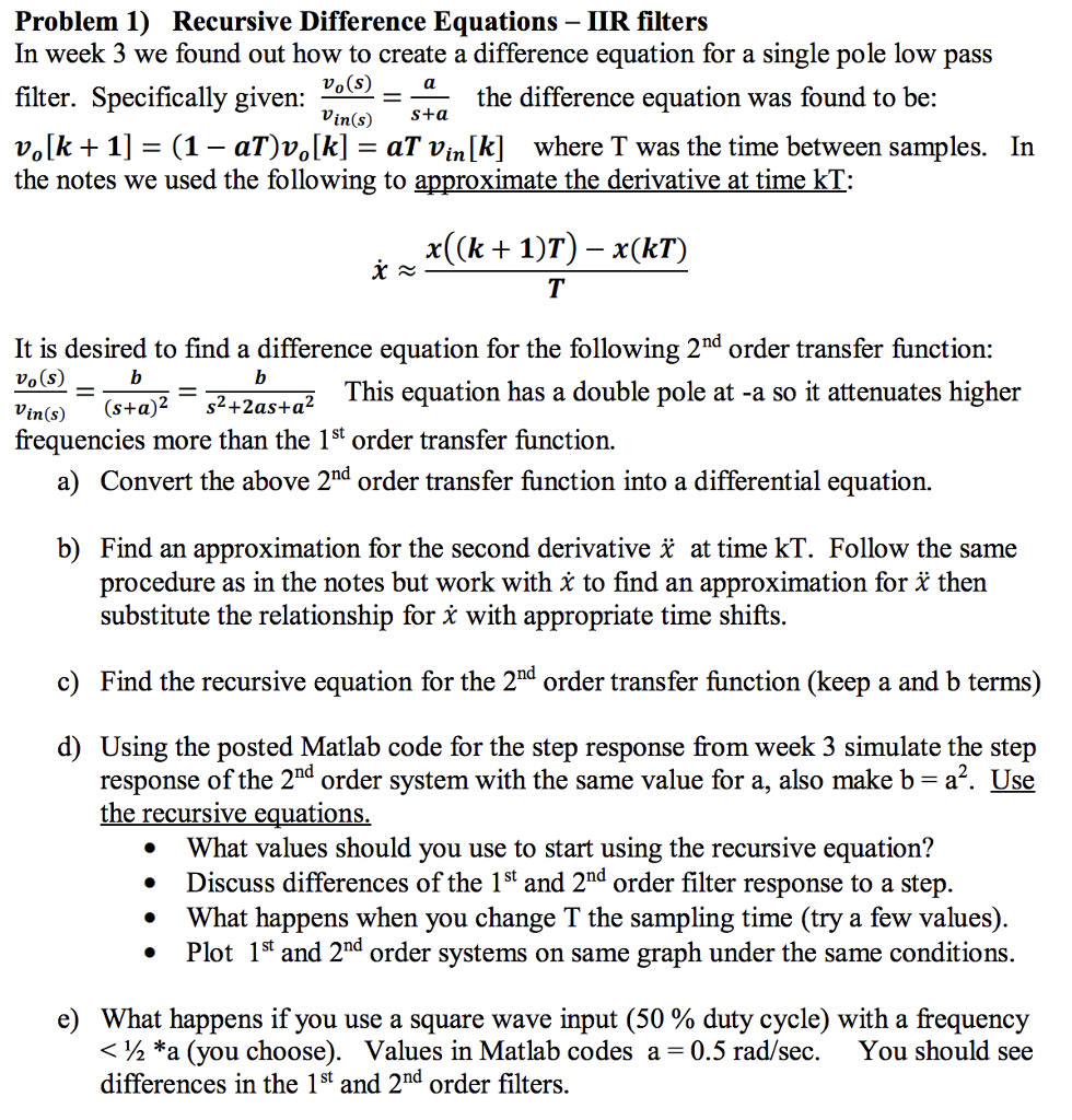Problem 1) Recursive Difference Equations - IIR | Chegg.com