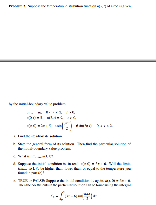 Suppose the temperature distribution function u(x, t) | Chegg.com