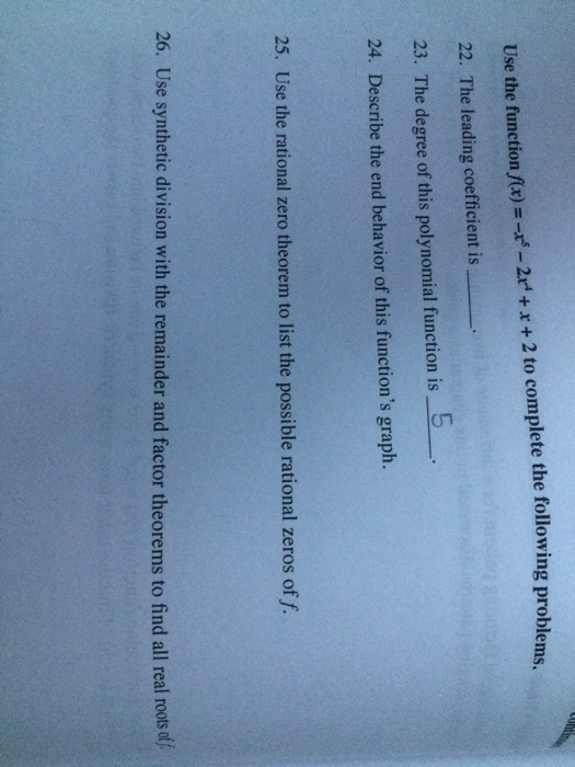 Solved Use the function f(x) = -x^5 + x + 2 to complete the | Chegg.com