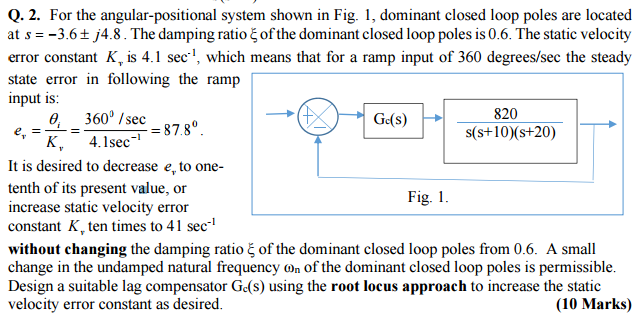 Solved For the angular-positional system shown in Fig. 1, | Chegg.com