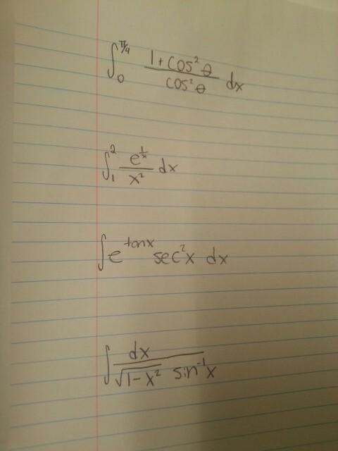 Solved integral^pi/4_0 1 + cos^2 theta/cos^2 theta dx | Chegg.com
