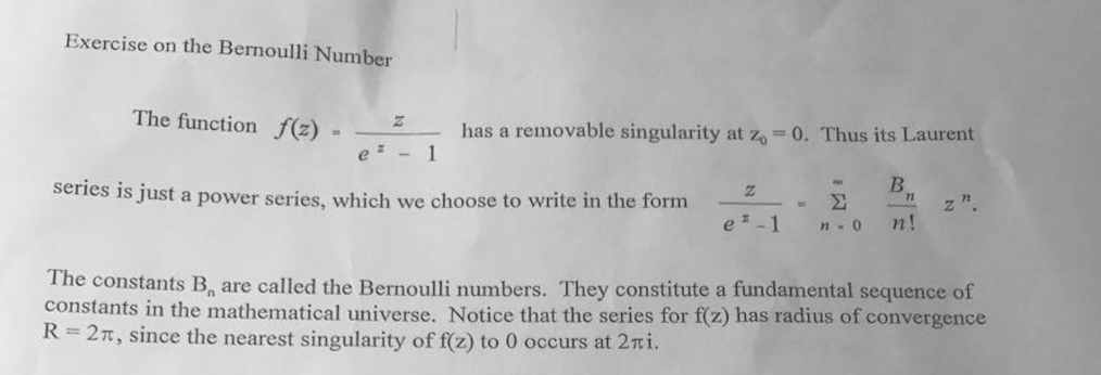 Exercise on the Bernoulli Number The function fa) | Chegg.com