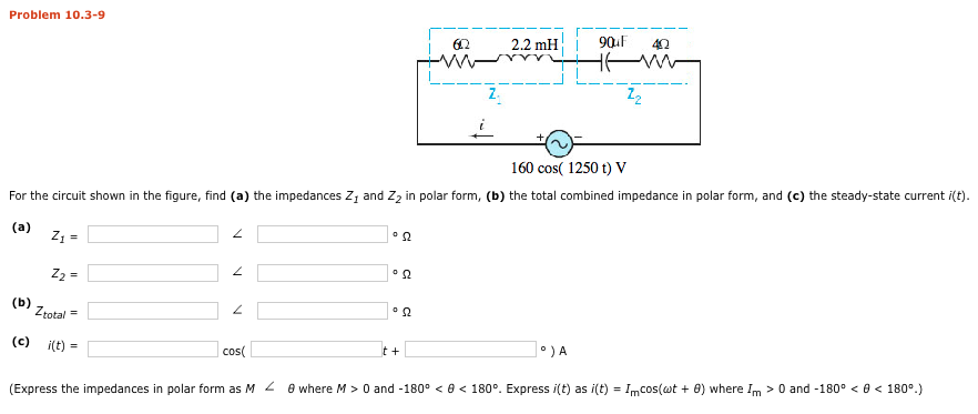 Solved Problem 10.3-9 I 62 2.2mH | 1 901 42 90 0 12 160 cos( | Chegg.com