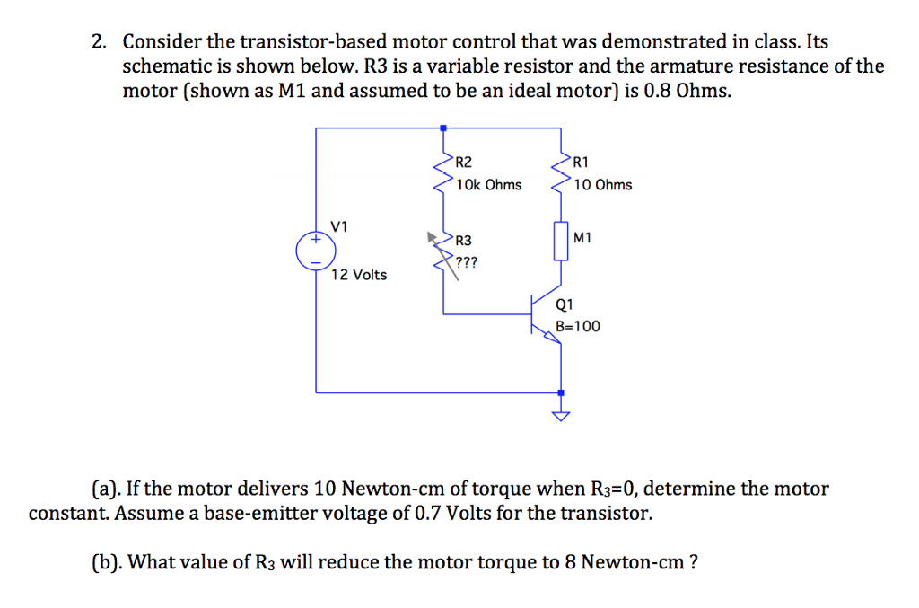 Solved Consider the transistor-based motor control that was | Chegg.com