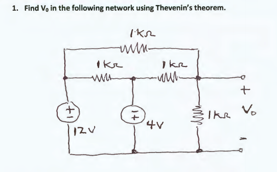 Solved 1. Find V0 in the following network using Thevenin's | Chegg.com