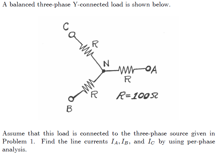 Solved A balanced three-phase Y-connected load is shown | Chegg.com