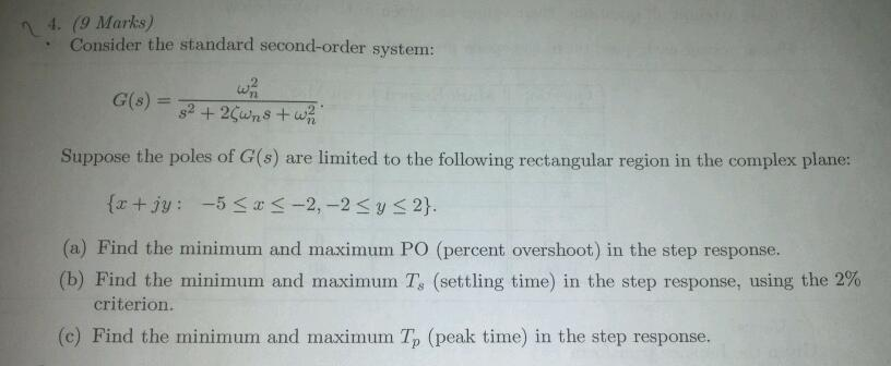 Consider the standard second-order system: G(s) = | Chegg.com