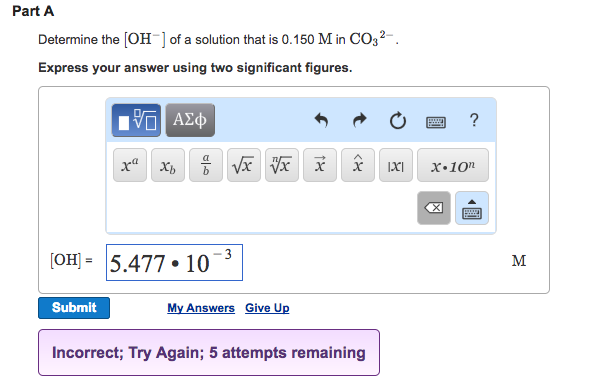 Solved Part A Determine the LOH of a solution that is o.150 | Chegg.com