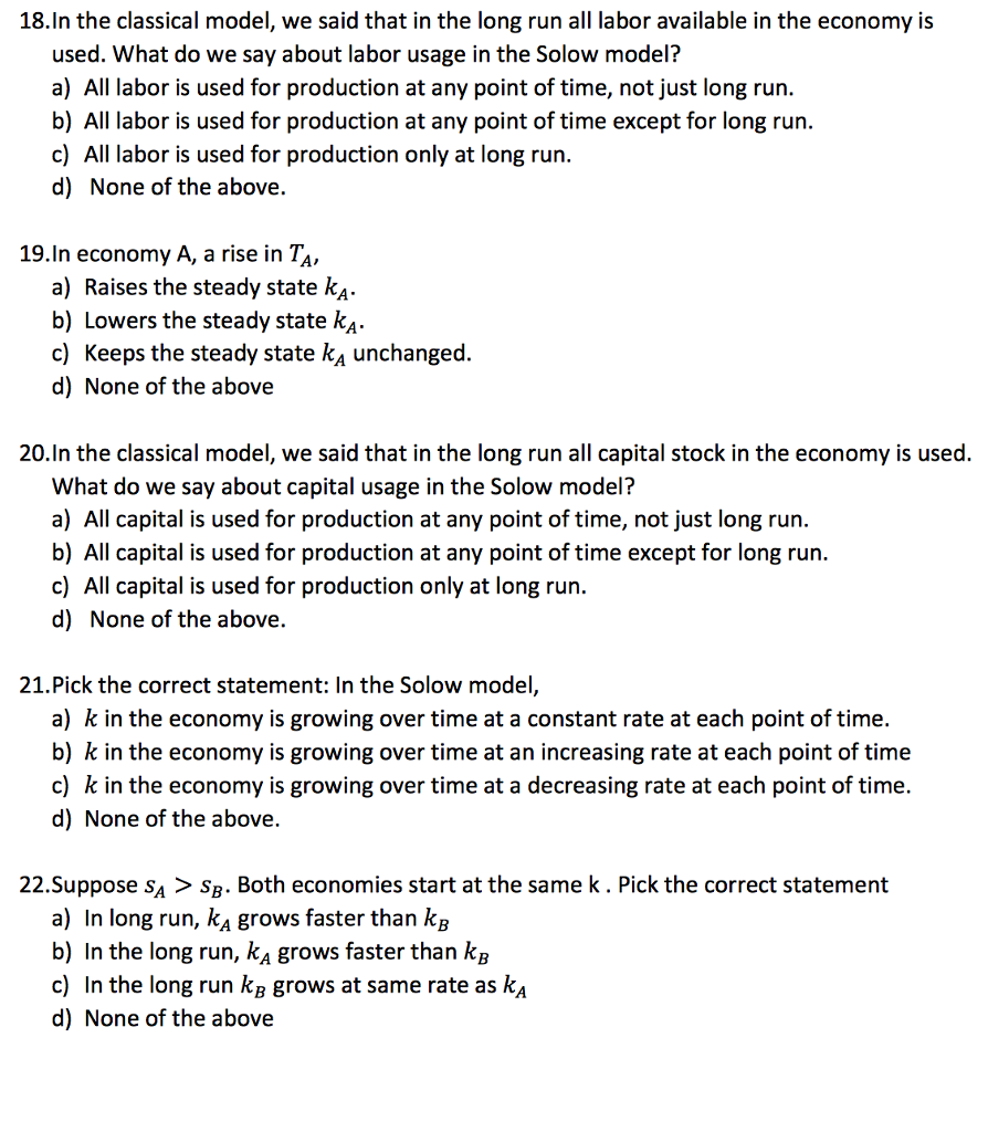 Solved In the classical model, we said that in the long run | Chegg.com