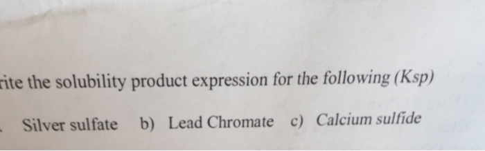 Solved Write the solubility product expression for the | Chegg.com