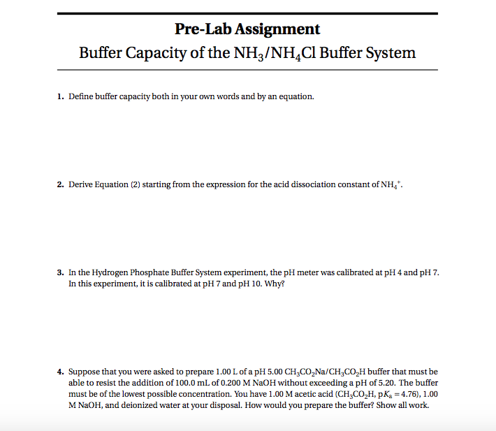 Solved Pre-Lab Assignment Buffer Capacity of the | Chegg.com