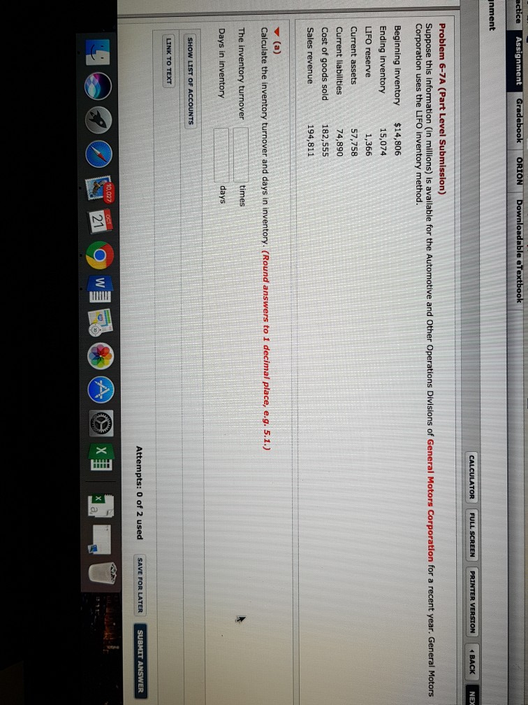 Solved RION nment FULL Problem 6-7A (Part Level Submission) | Chegg.com