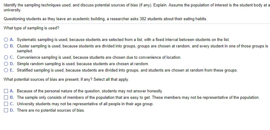 Solved Identify the sampling techniques used, and discuss | Chegg.com