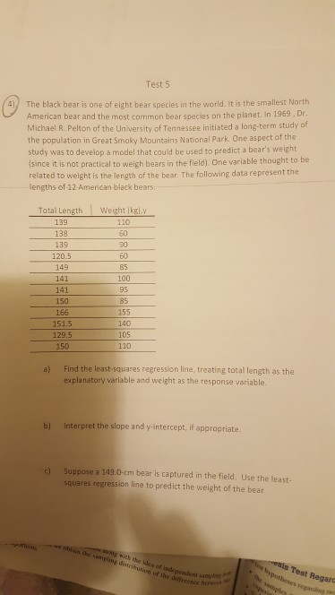 Solved Test 5 The black bear is one of eight bear species in | Chegg.com